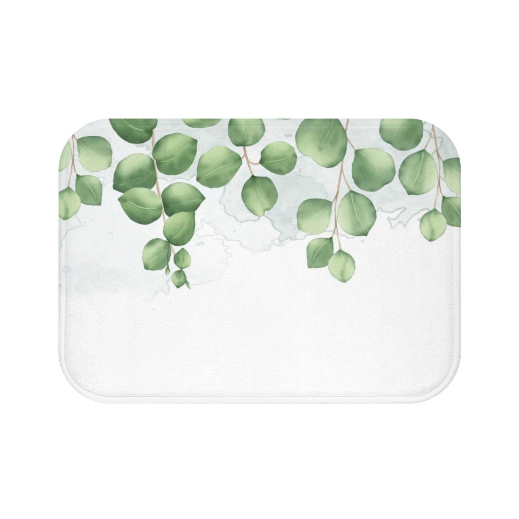 Eucalyptus Leaves Bath Mat, Botanical Bath Rug, Farmhouse Boho Kitchen ...