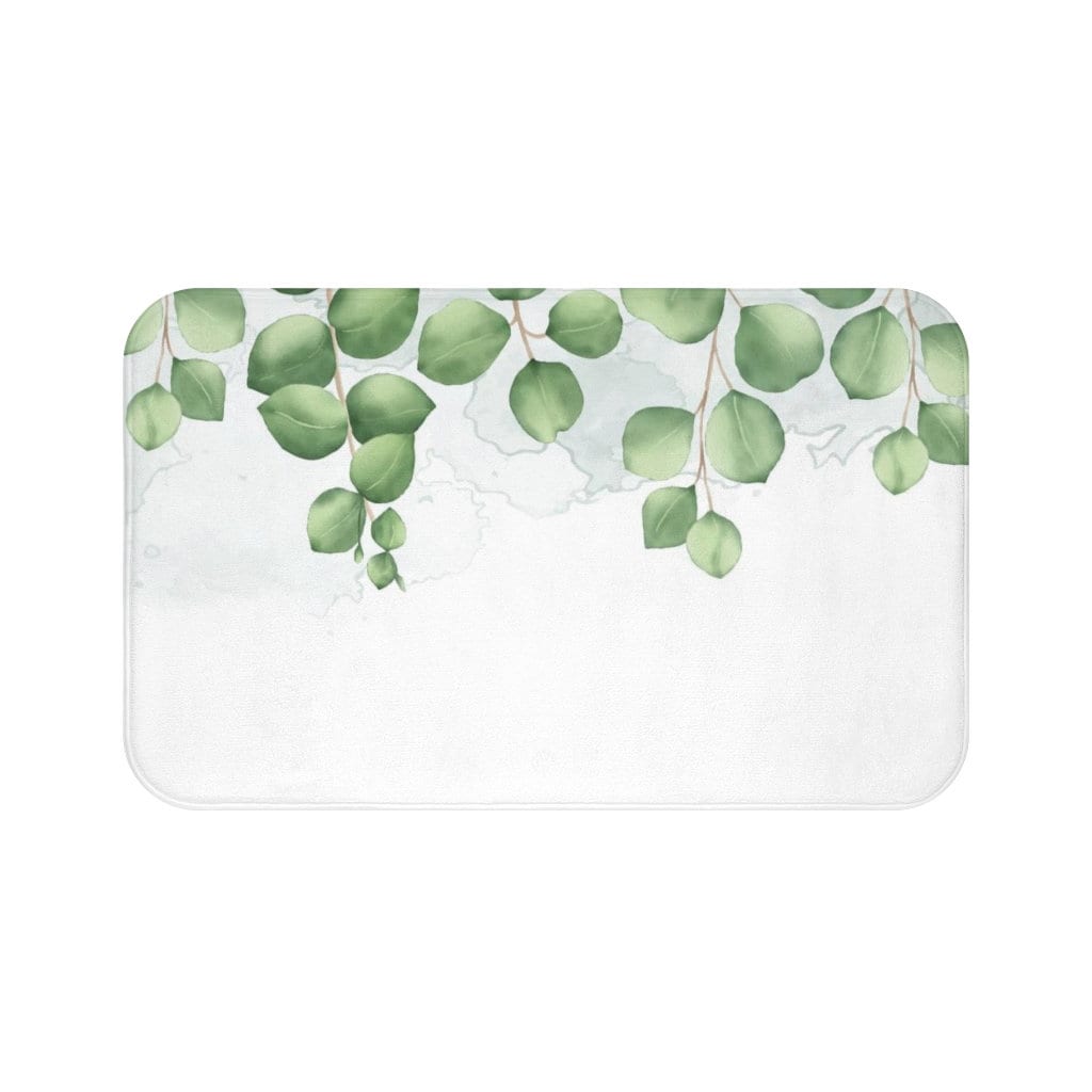 Eucalyptus Leaves Bath Mat, Botanical Bath Rug, Farmhouse Boho Kitchen ...