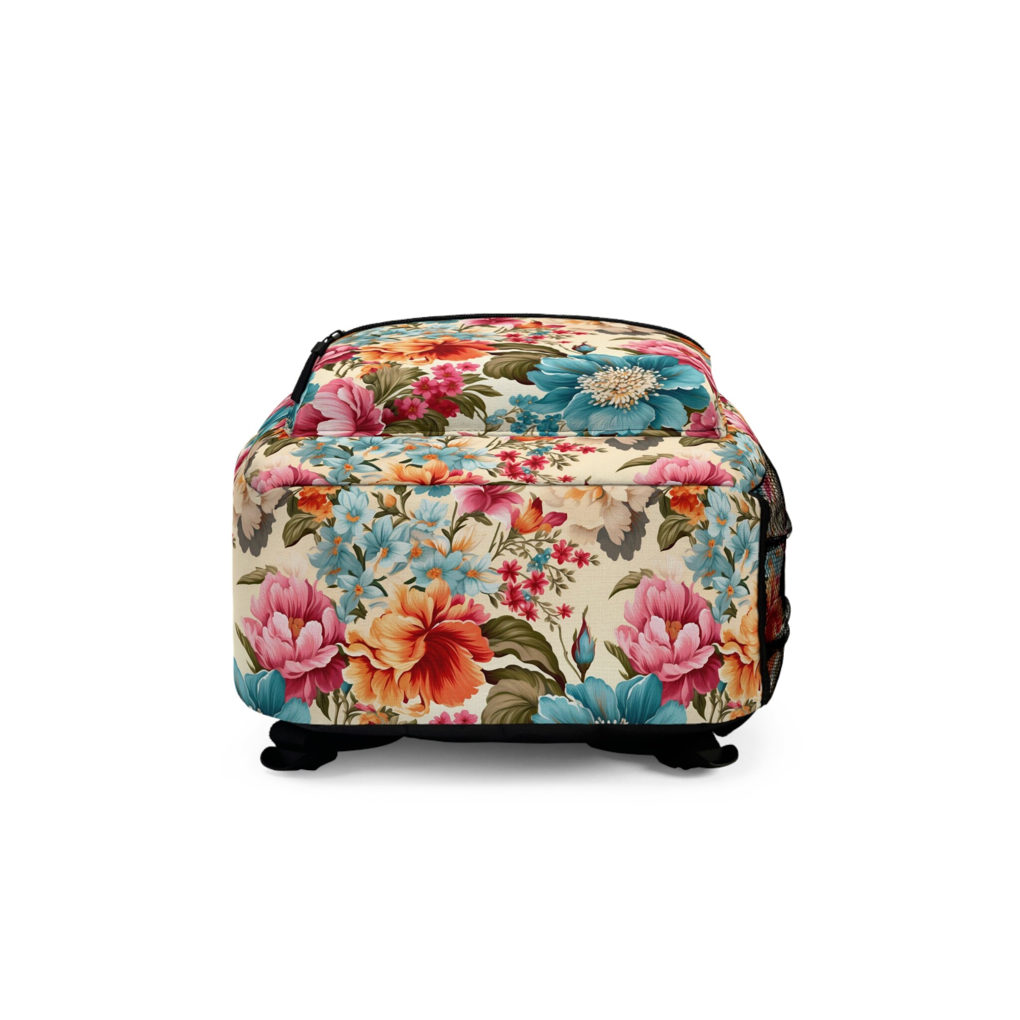 Floral Laptop Backpack, Vintage Style Chintz Oriental Flowers Print ...