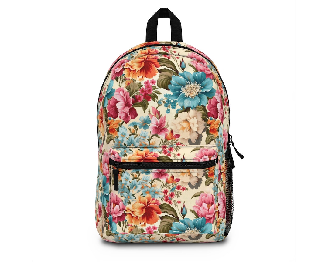 Floral Laptop Backpack, Vintage Style Chintz Oriental Flowers Print ...