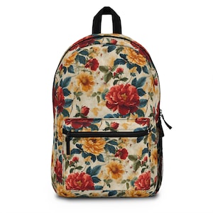 Floral Backpack, Vintage Style Flowers Pattern Waterproof School Bag ...