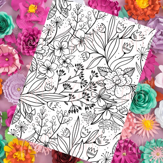 Blooming Flowers Coloring Page // Digital Printable Page // INSTANT ...