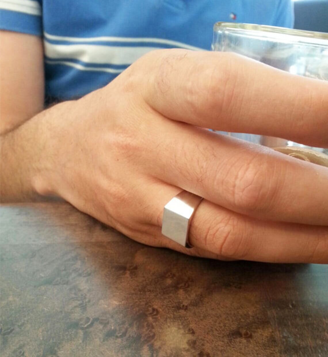 Gold Flat Square Signet Ring, Minimalist Mens Gold Ring, Flat Top Ring ...