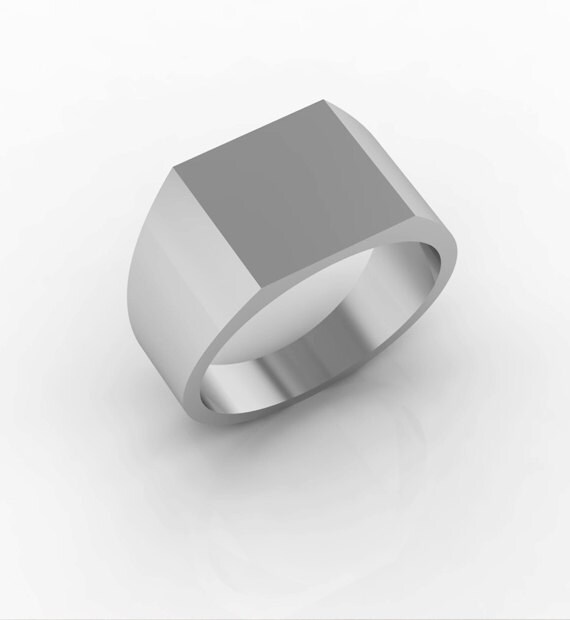 Gold Flat Square Signet Ring, Minimalist Mens Gold Ring, Flat Top Ring ...