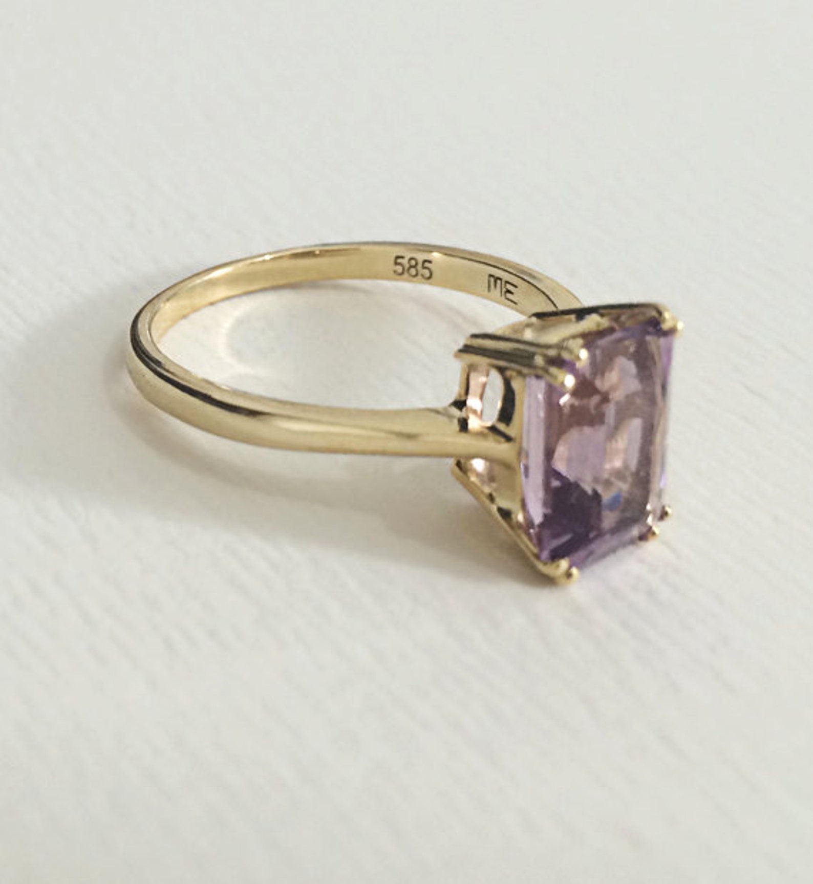 Purple Amethyst Ring, 14k Gold Gem Ring, Rectangle Ring, Self Love Ring ...