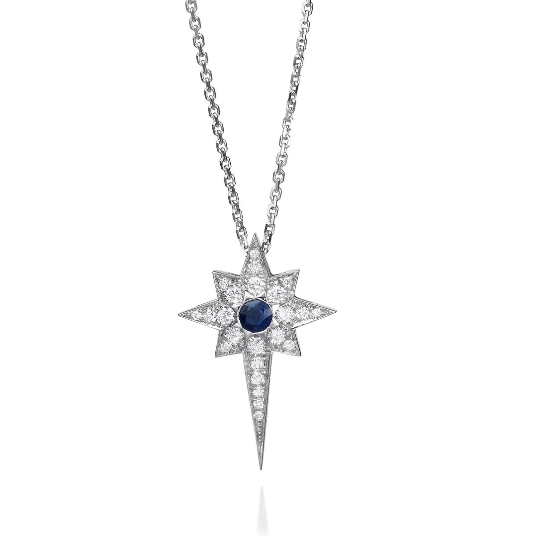 Star Sapphire Necklace With Diamonds, Blue Sapphire Pendant, Star Charm ...