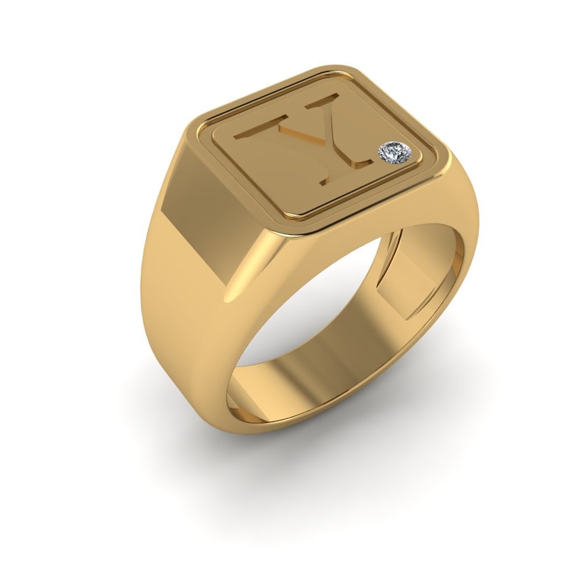 14k Solid Gold Signet Ring, Personalized Engraved Monogram Men's Ring - Etsy