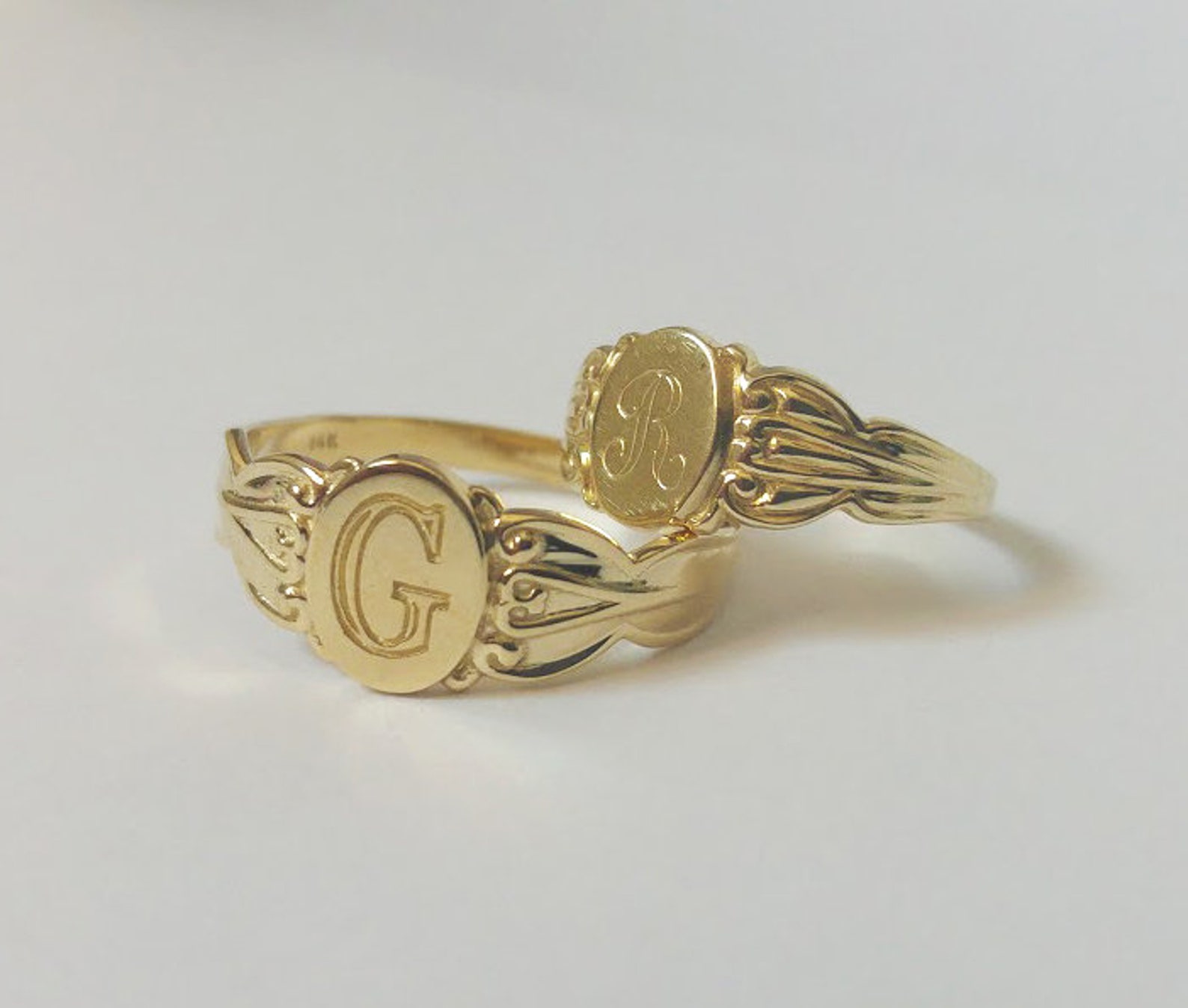 Men Pinky Signet Initial Ring Vintage Style 14k Gold - Etsy