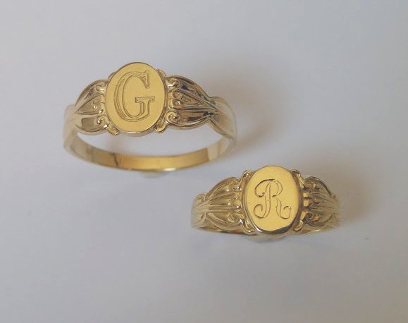 Men Pinky Signet Initial Ring Vintage Style 14k Gold - Etsy