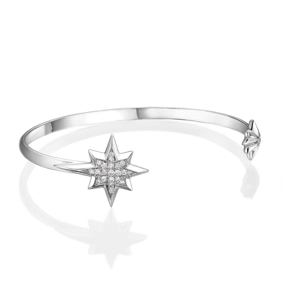 14k Star Cuff Bracelet, Diamonds Cuff Bracelet, Open Cuff Bracelet From ...