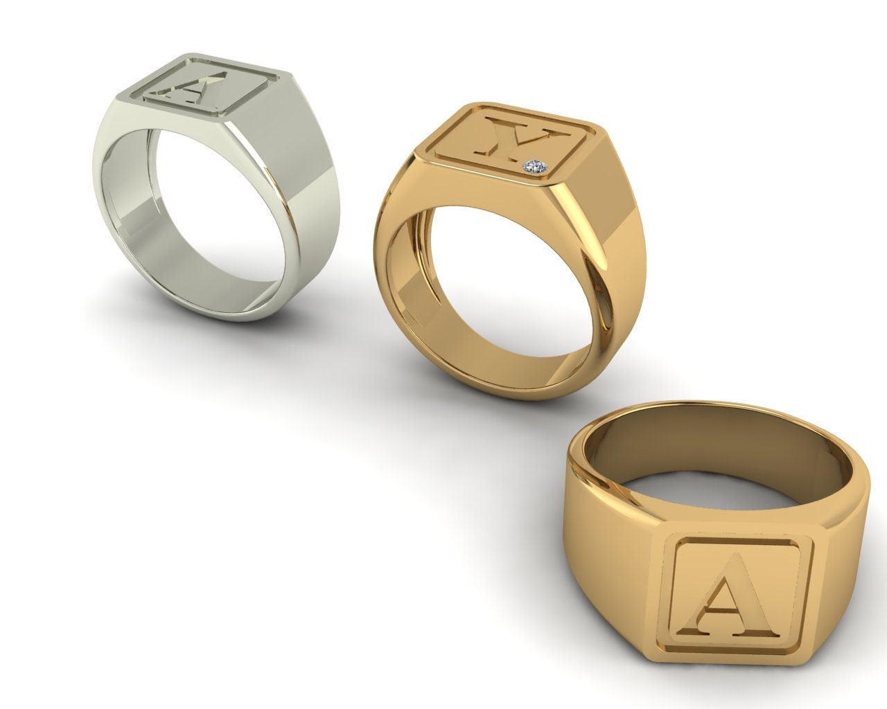 Men Ring, Square Initial Signet Gold Ring, Men Gold Seal Ring, Pinkie ...