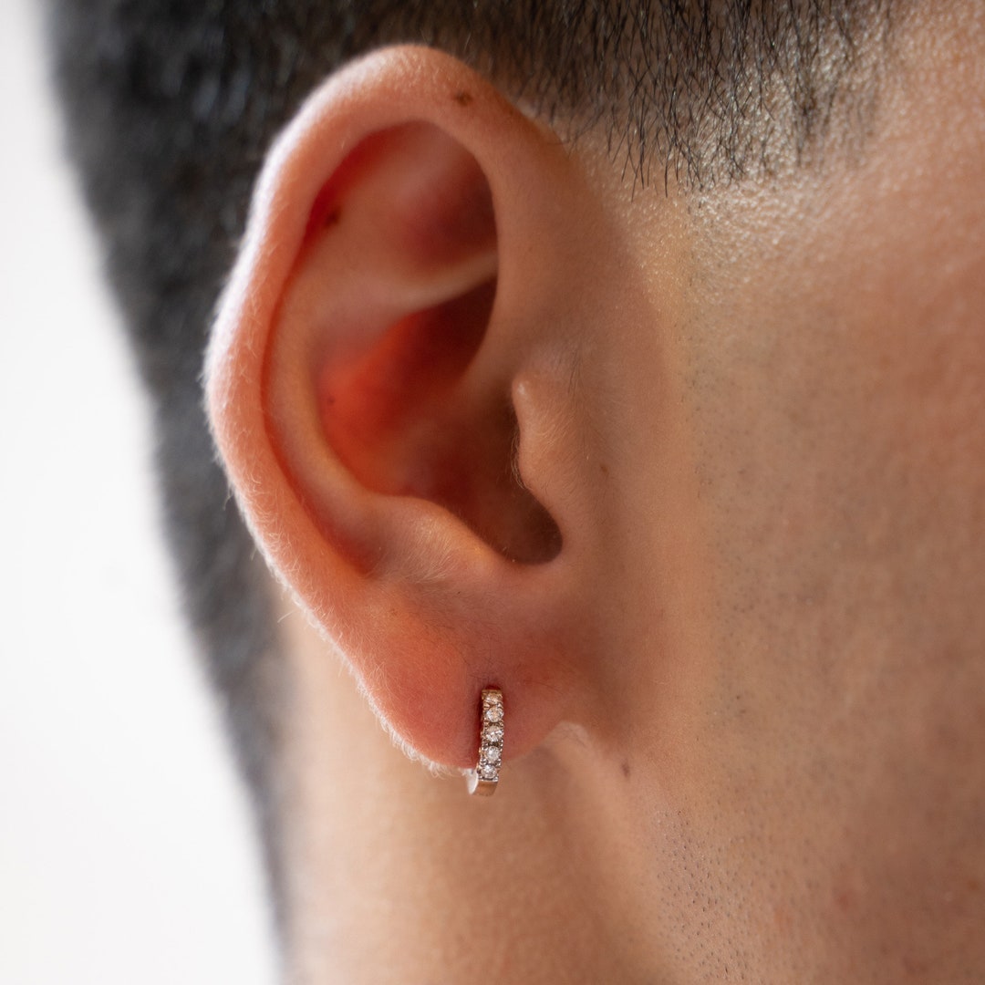 SINGLE Small 18k White Gold Diamond Hoop, 0.12CT Diamonds Huggie - Etsy