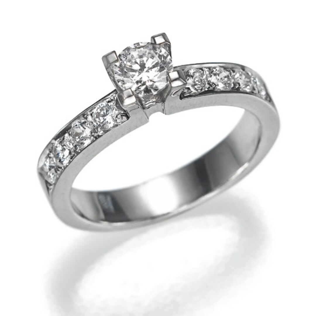 Classic Wide 18K White Gold Engagement Ring, 0.80ct Diamond Ring - Etsy