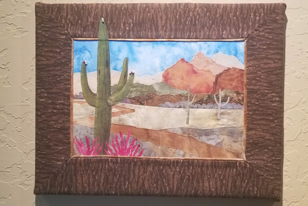 Quilted Landscape Art desert in Bloom Original - Etsy
