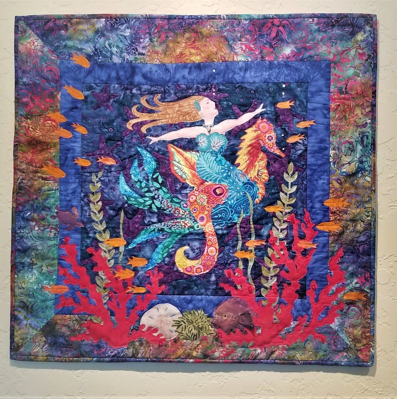 Mermaid Art Quilt Appliqued Quilted Wall Hanging With - Etsy