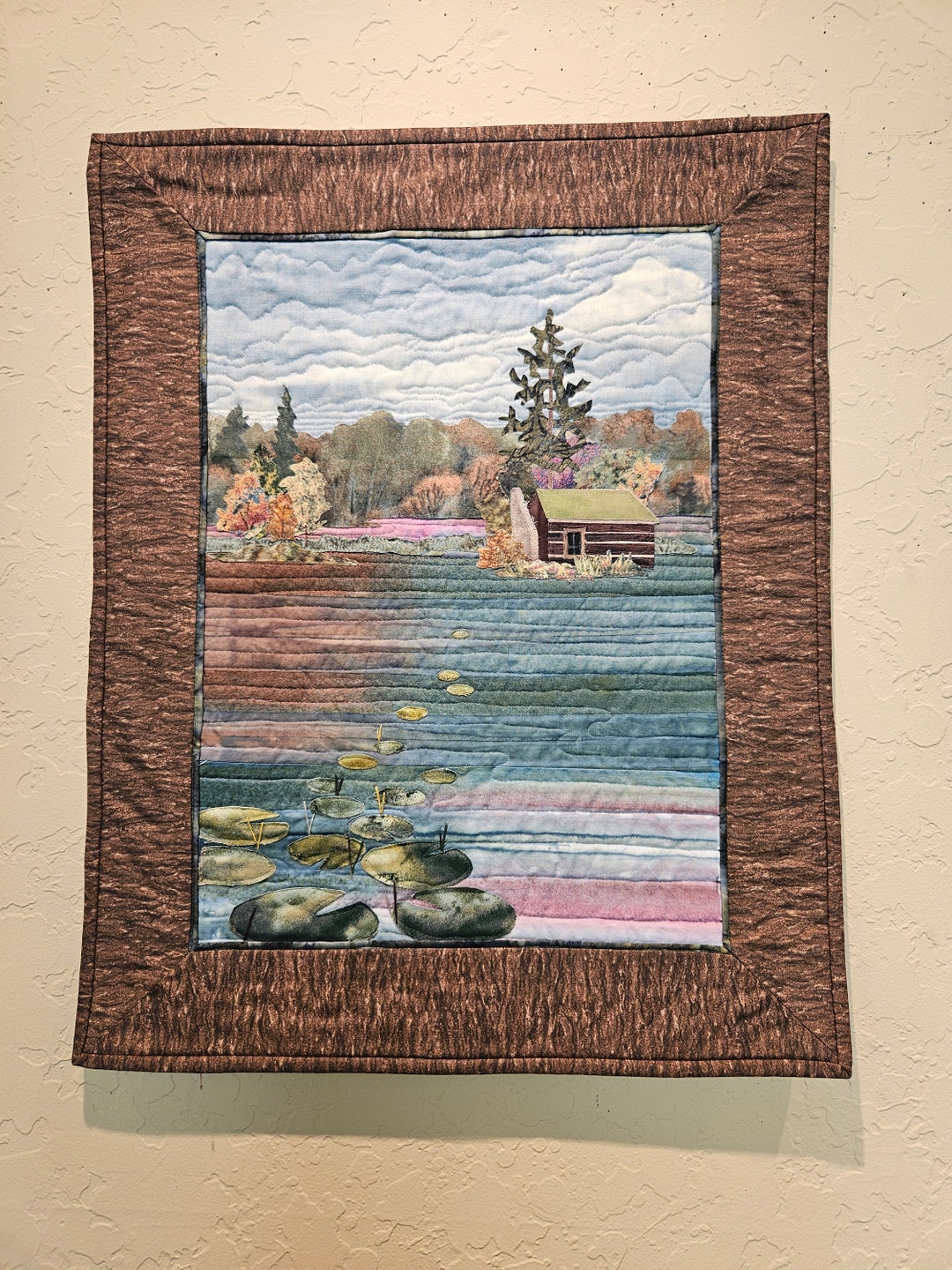 Quilted Landscape Wall Hanging With Trees and Lake-- "camp Caribou ...