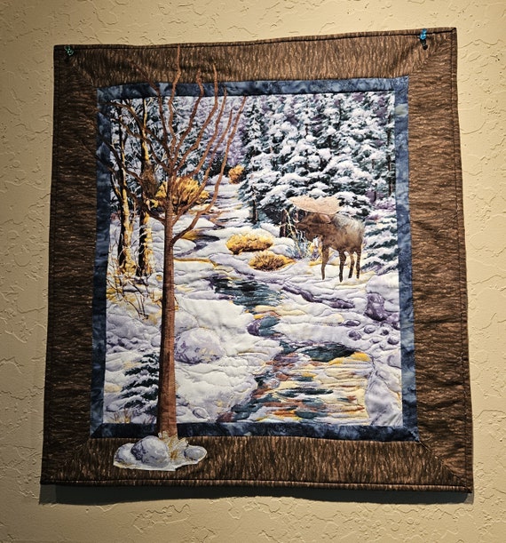 Winter Nature Landscape Quilt Wall Hanging waiting for Spring II Snowy Woodsy Scene With Moose and Owl Etsy Canada