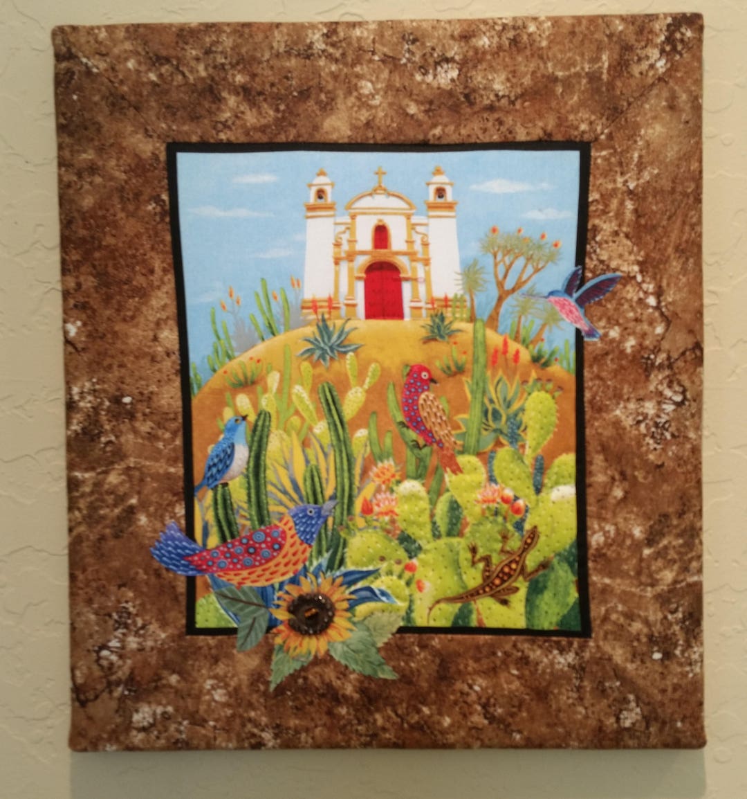 Quilted Landscape Art- Detailed Missions With Colorful Birds, Tropical ...