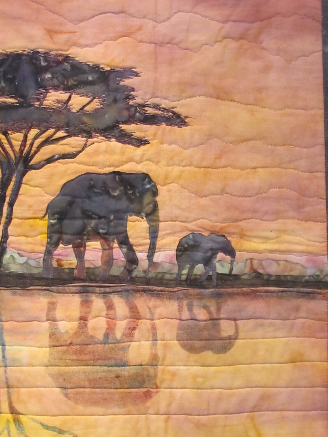 African Landscape Wall Hanging -" Elephant Walk" With Elephant Family ...