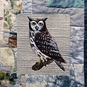 Quilted Owls Wall Hanging, Nature Fabric Art of 5 Large Owls on a Rich ...