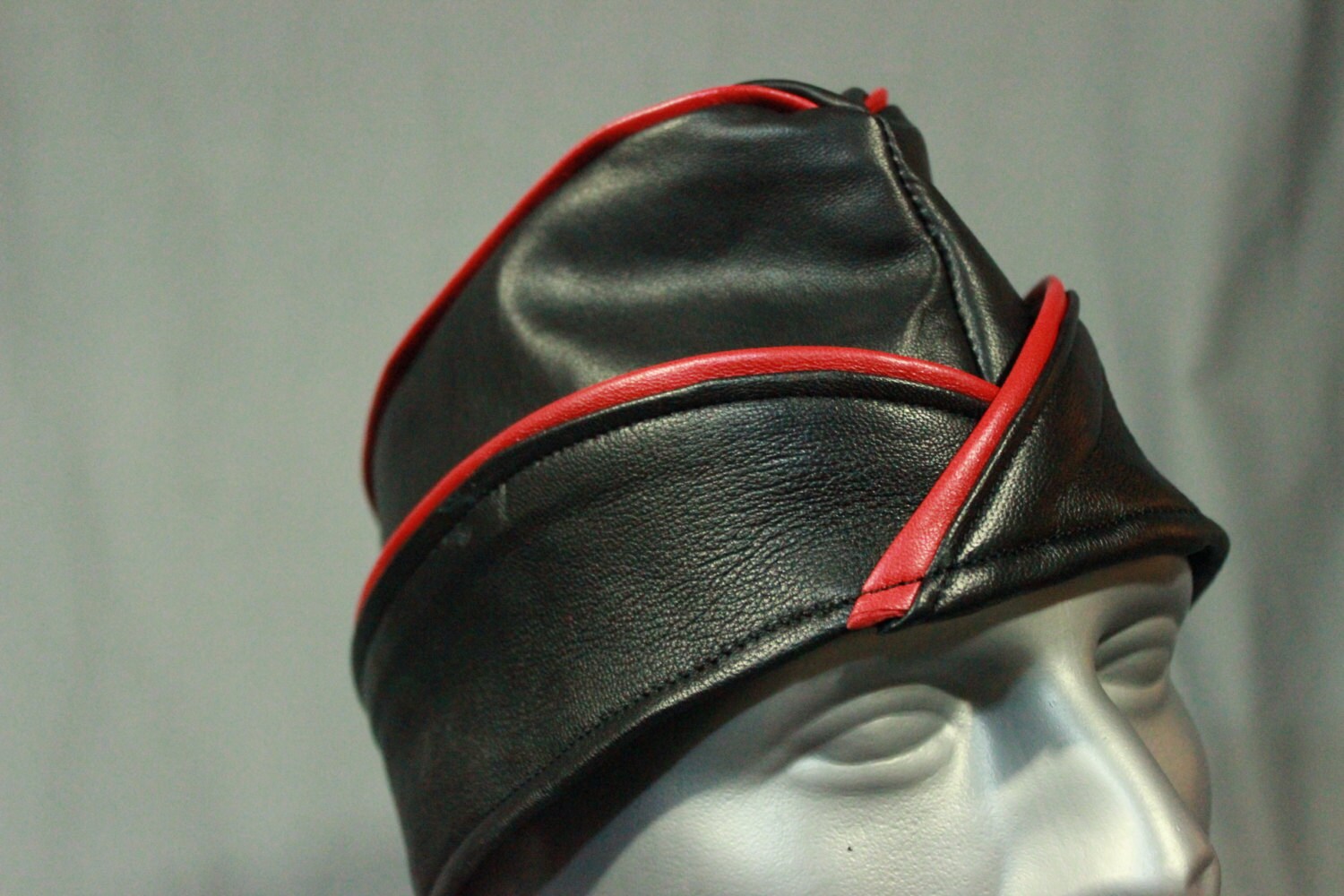 Black Leather Garrison Cap With Colored Piping - Etsy Canada
