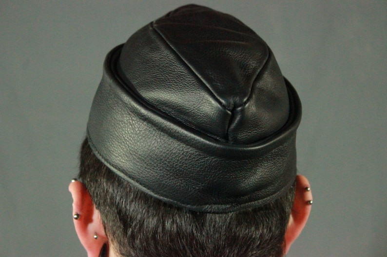 Black Leather Garrison Cap - Etsy