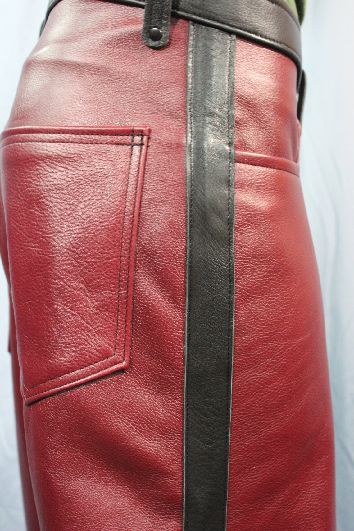 Our Striped Leather Pants in Burgundy and Black - Etsy