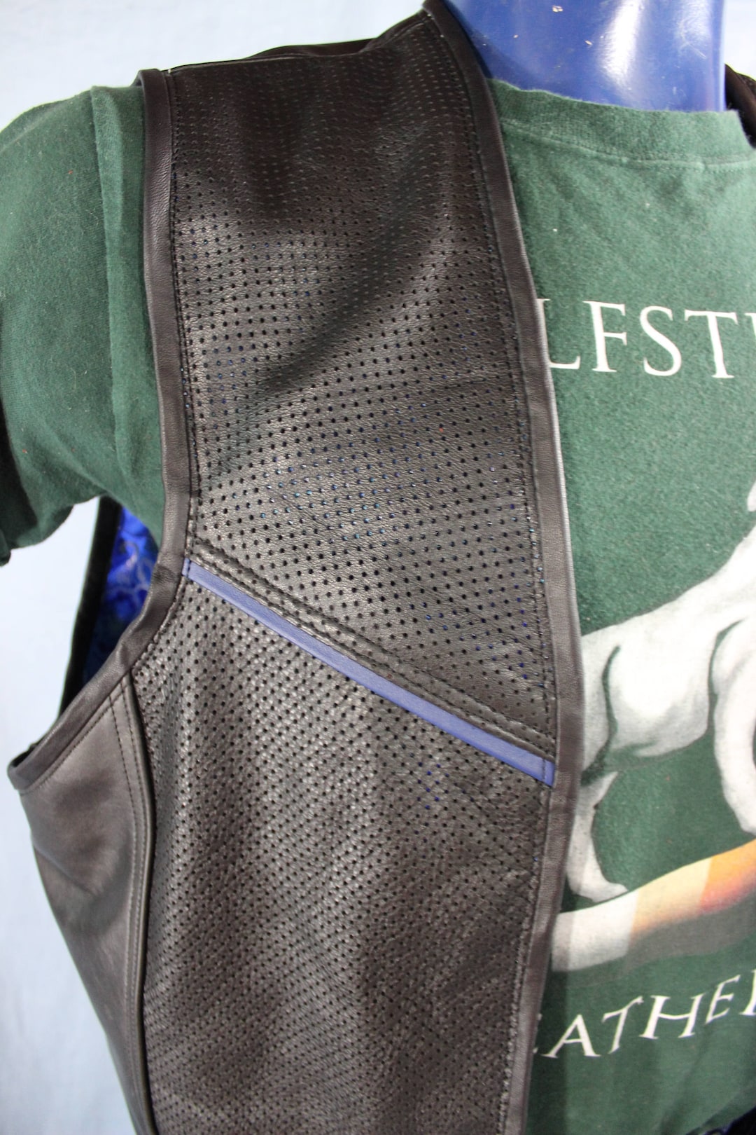 Hand Made Leather Pin Vest With Blue Highlights - Etsy