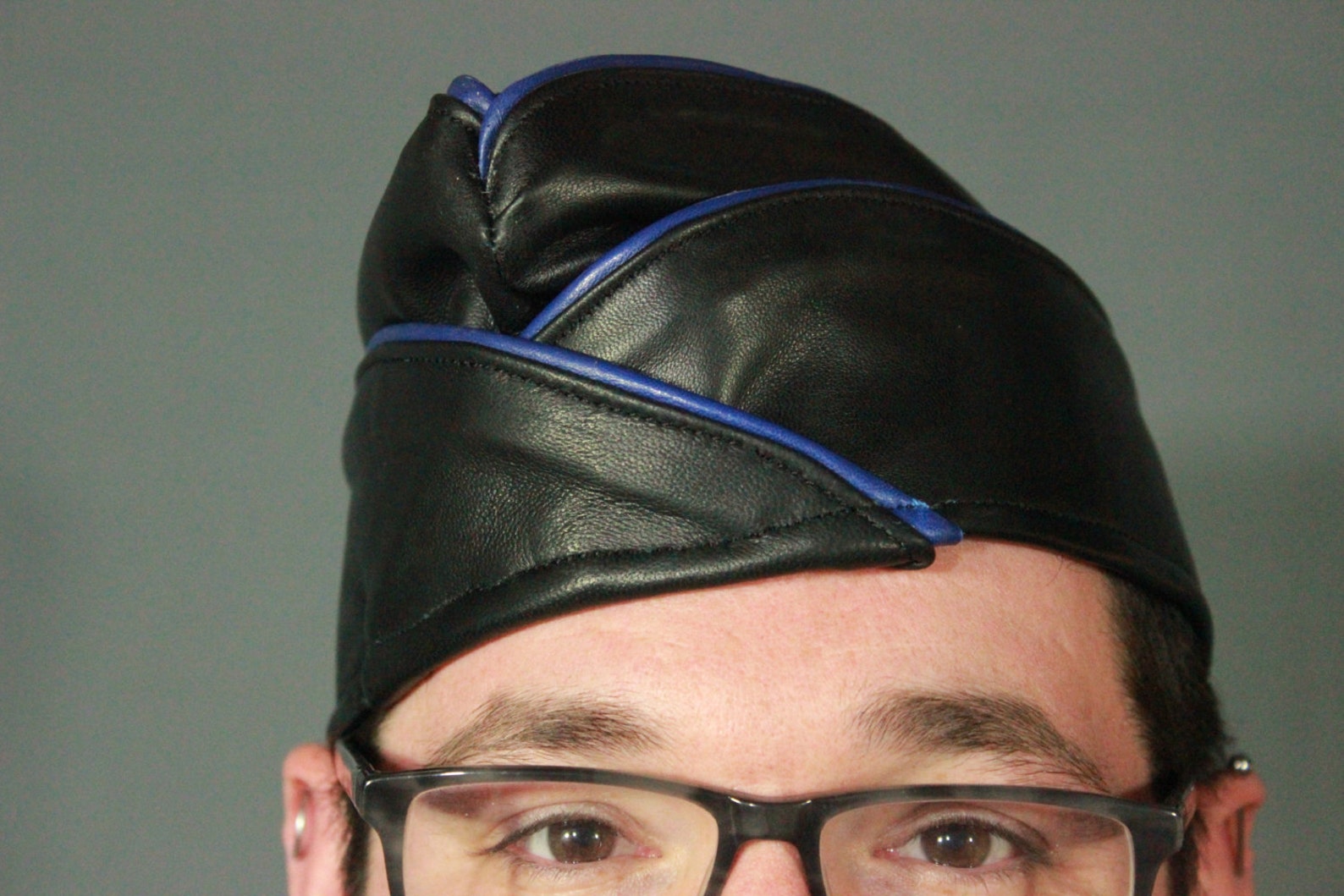 Black Leather Garrison Cap With Colored Piping - Etsy Canada