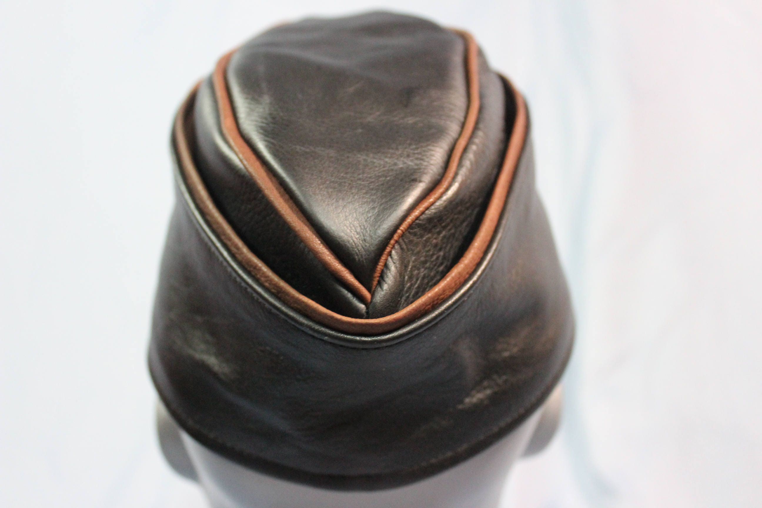 Black Leather Garrison Cap With Colored Piping - Etsy Canada
