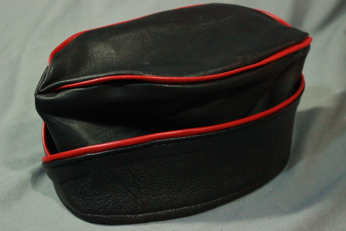 Black Leather Garrison Cap With Colored Piping - Etsy Canada