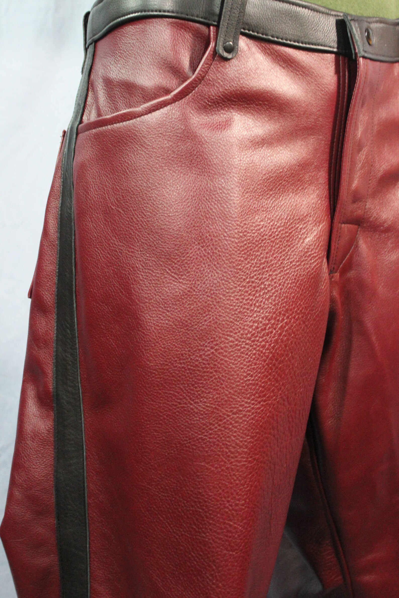 Our Striped Leather Pants in Burgundy and Black - Etsy