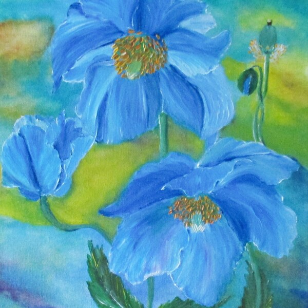 Blue Poppy Painting - Etsy