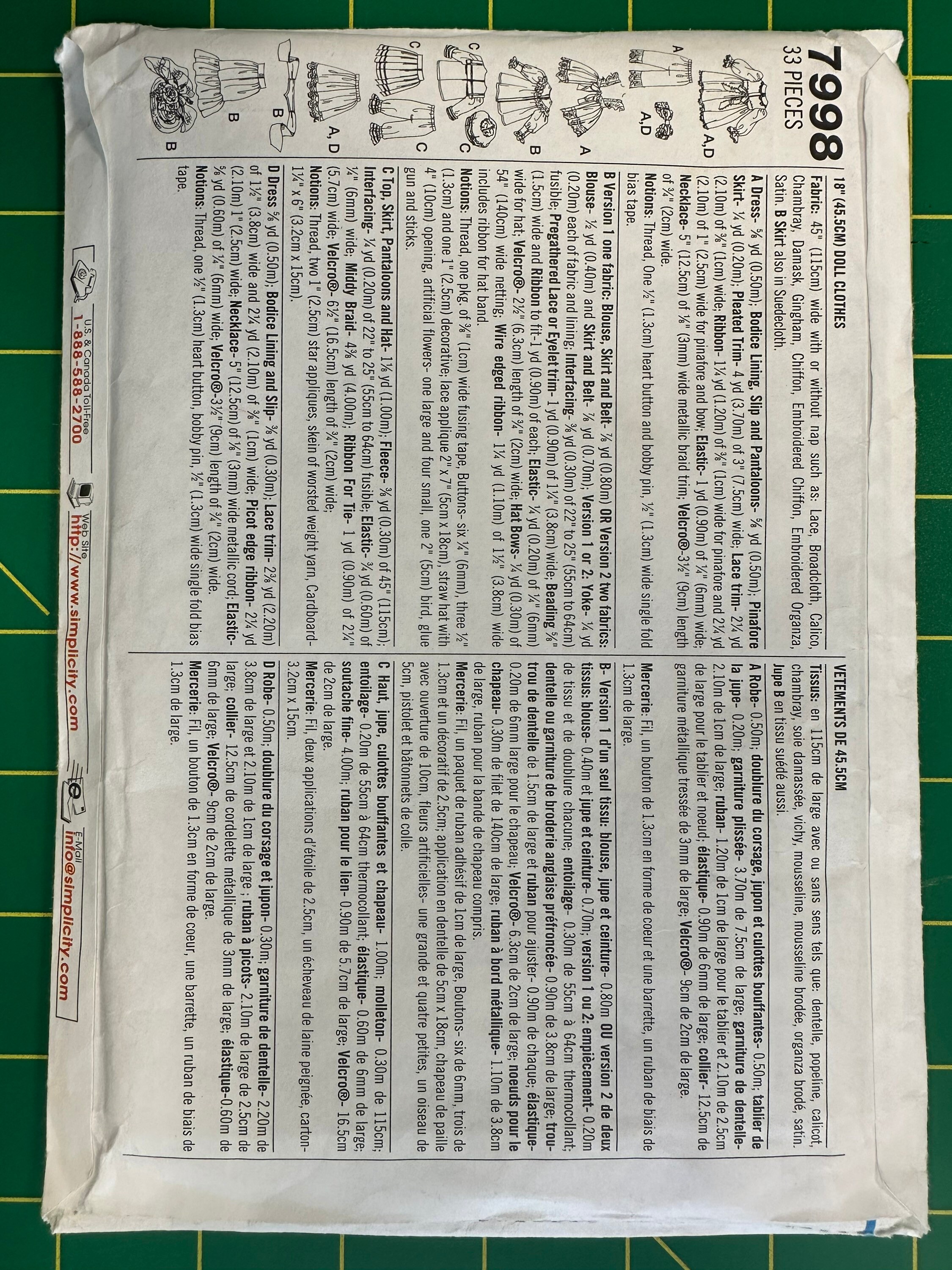 Vintage 1997 Simplicity 7998 Pattern UNCUT Doll Clothes for 18 Dolls - Etsy