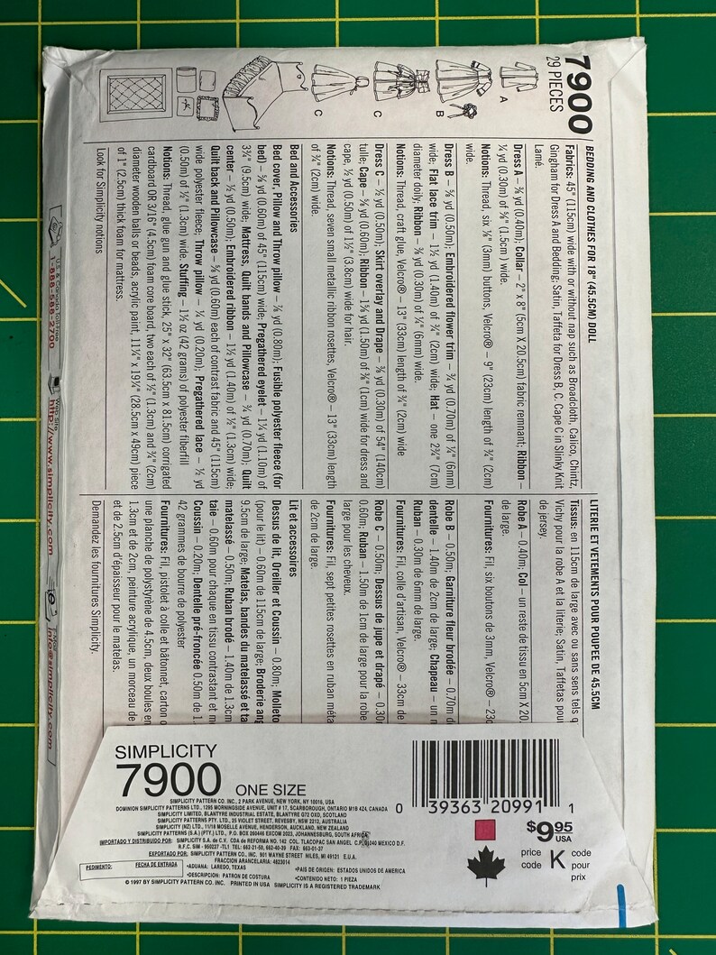 Vintage 1997 Simplicity 7900 Pattern UNCUT 18” Doll Clothes Pattern - Etsy