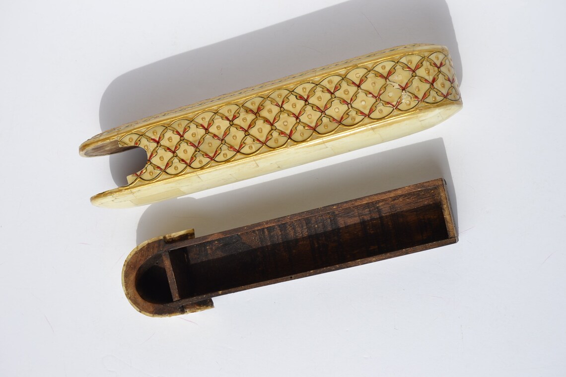 Old Craft Pencil Box Made of Wood and Bone Hand Drawn - Etsy