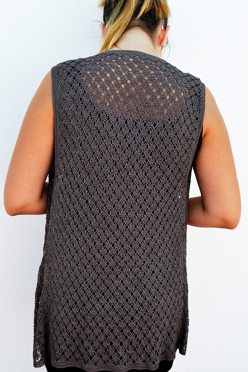 Crochet Long Gray Vest - Etsy