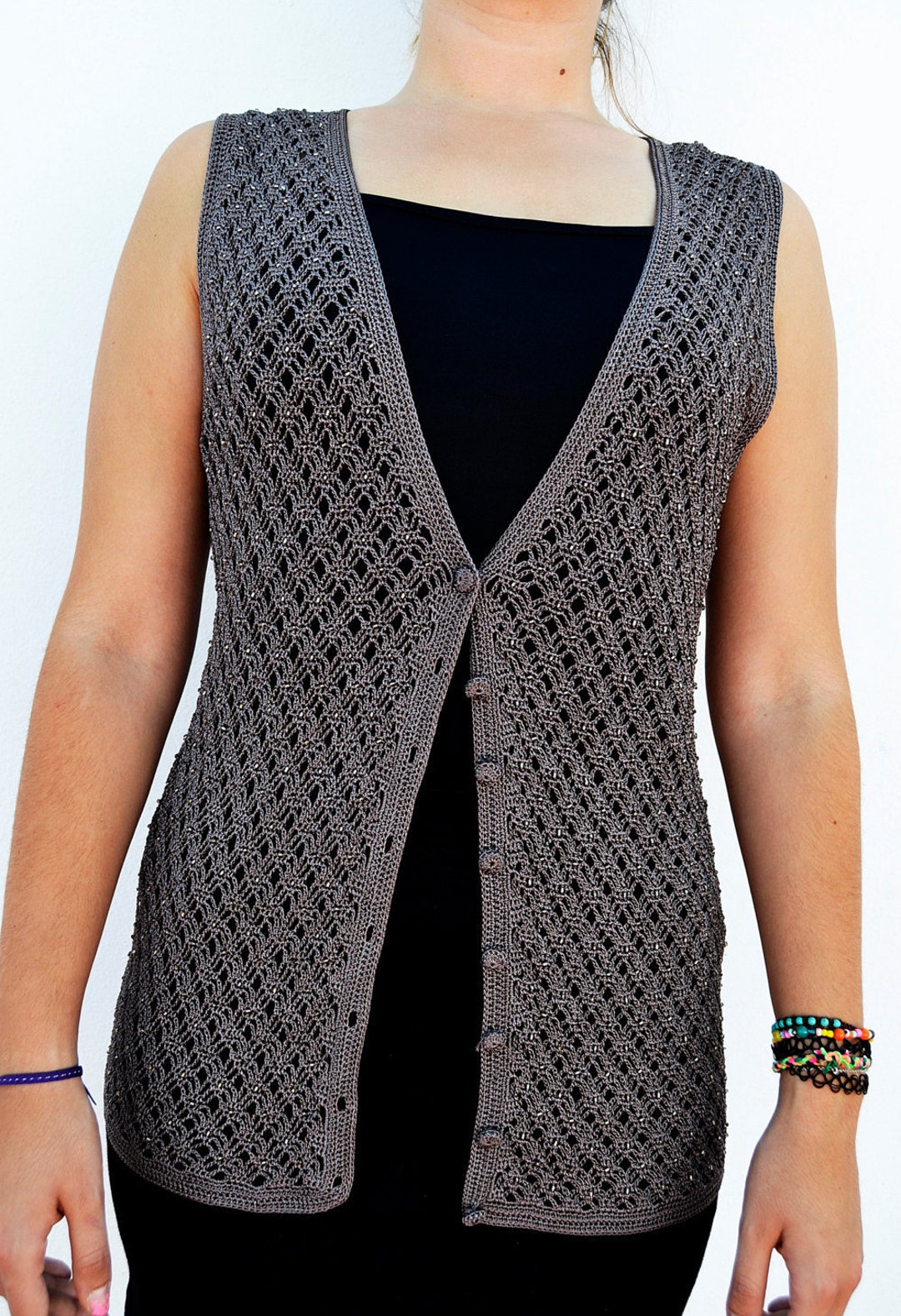 Crochet Long Gray Vest - Etsy