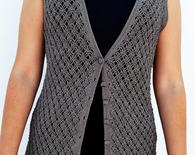 Crochet Long Gray Vest - Etsy