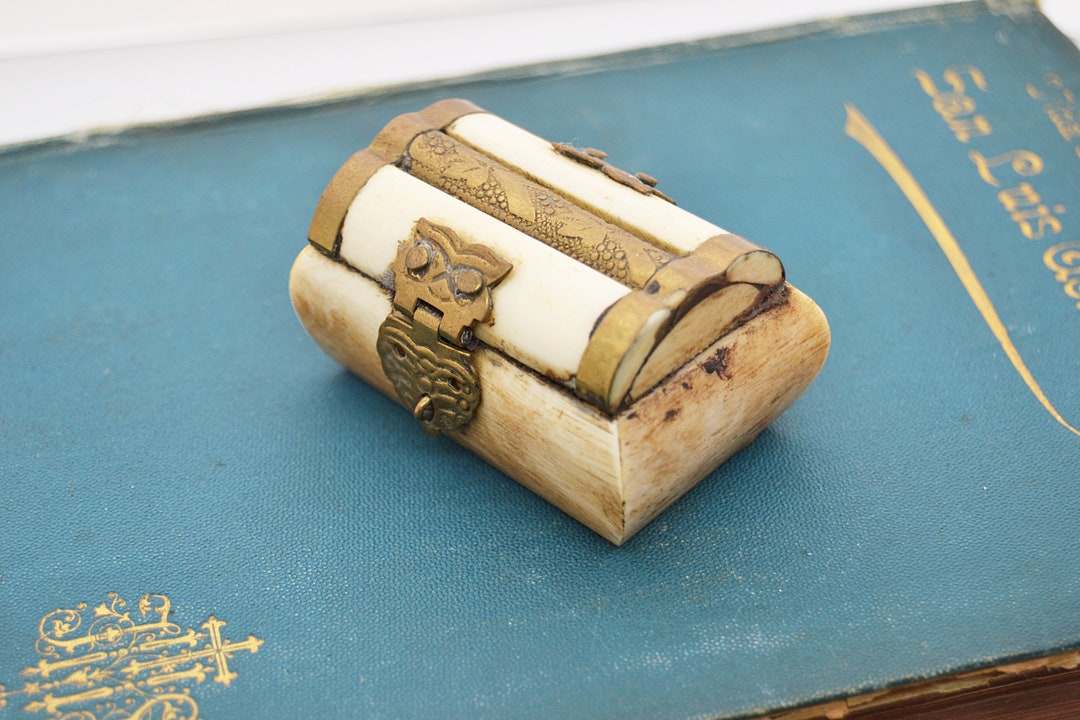 Mini Bone Jewelry Box,small Vintage Bone and Brass Jewelry Box, Jewelry ...