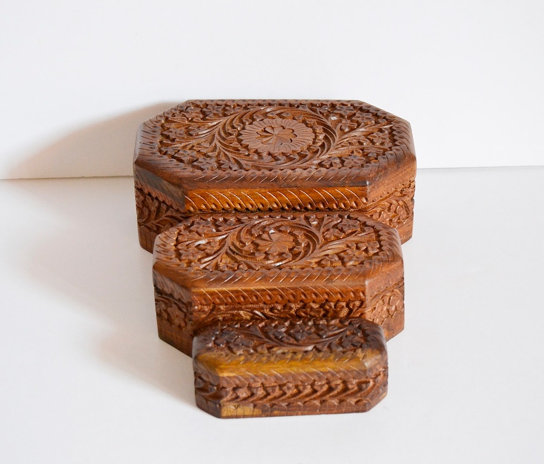 Carved Wooden Boxes, Vintage Carved Wooden Box - Hand Carved Vintage ...