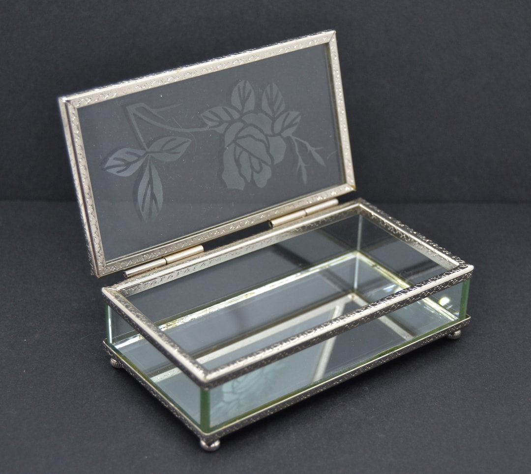 Vintage Glass Box, Glass Jewelry Box, Glass Chest, Headdress Detail ...