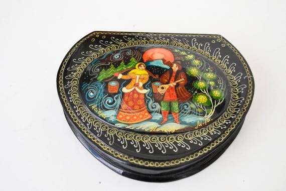 Vintage hand made russian wooden jewelry box,Annivers… - Gem