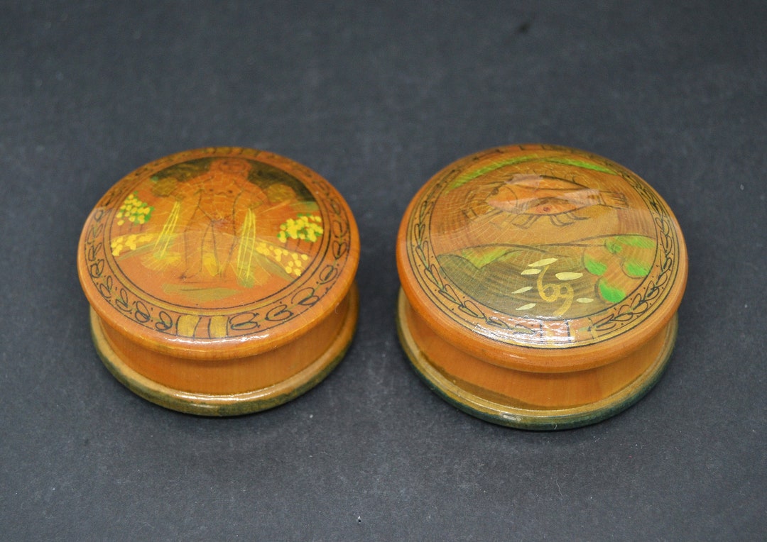 Caja Redonda De Madera Vintage Pequeños Joyeros De Madera Cajas