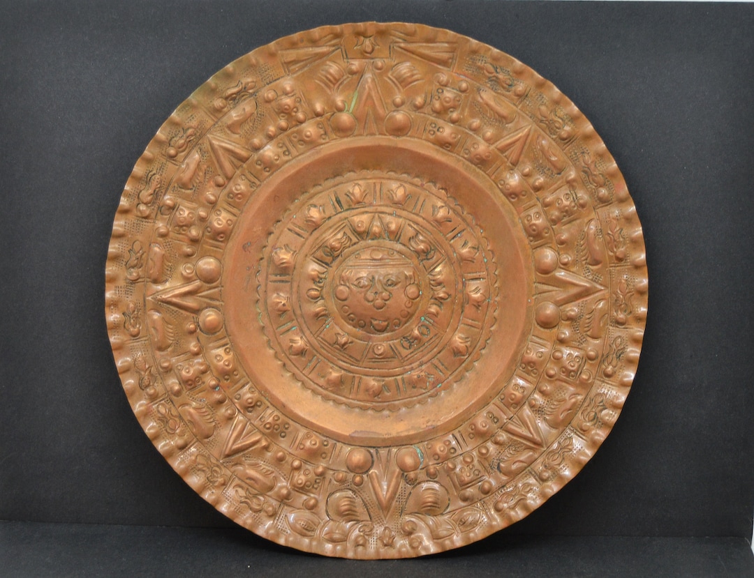 Aztec Calendar Copper Decorative Plate,vintage Copper Decorative Plate ...