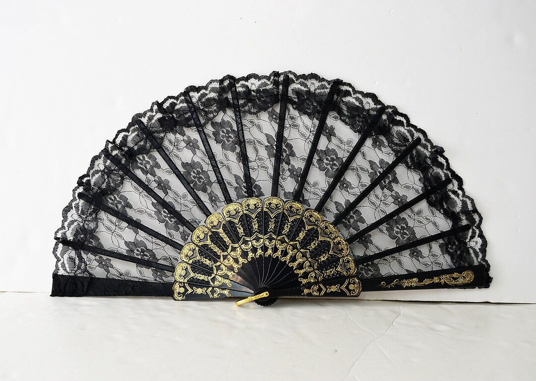 Lace Fan, Black Fan, Vintage Fan, Folding Fan, Black Lace Fan, Spanish ...