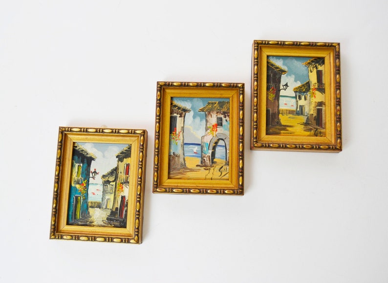 Three Hand-painted Paintings Three Wooden Frames Vintage - Etsy