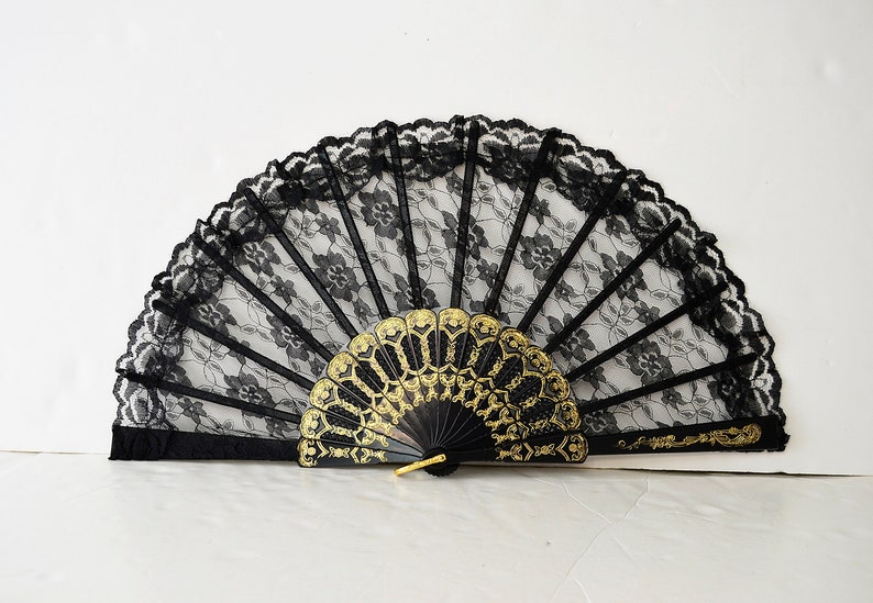 Lace Fan Black Fan Vintage Fan Folding Fan Black Lace Fan - Etsy