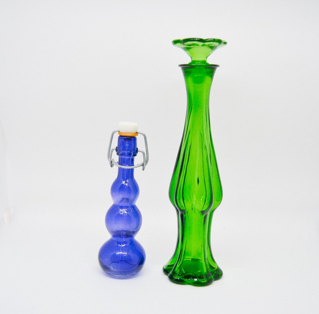 Glass Jars Set Of Jars Green Glass Jar Blue Lacquered Jar Etsy