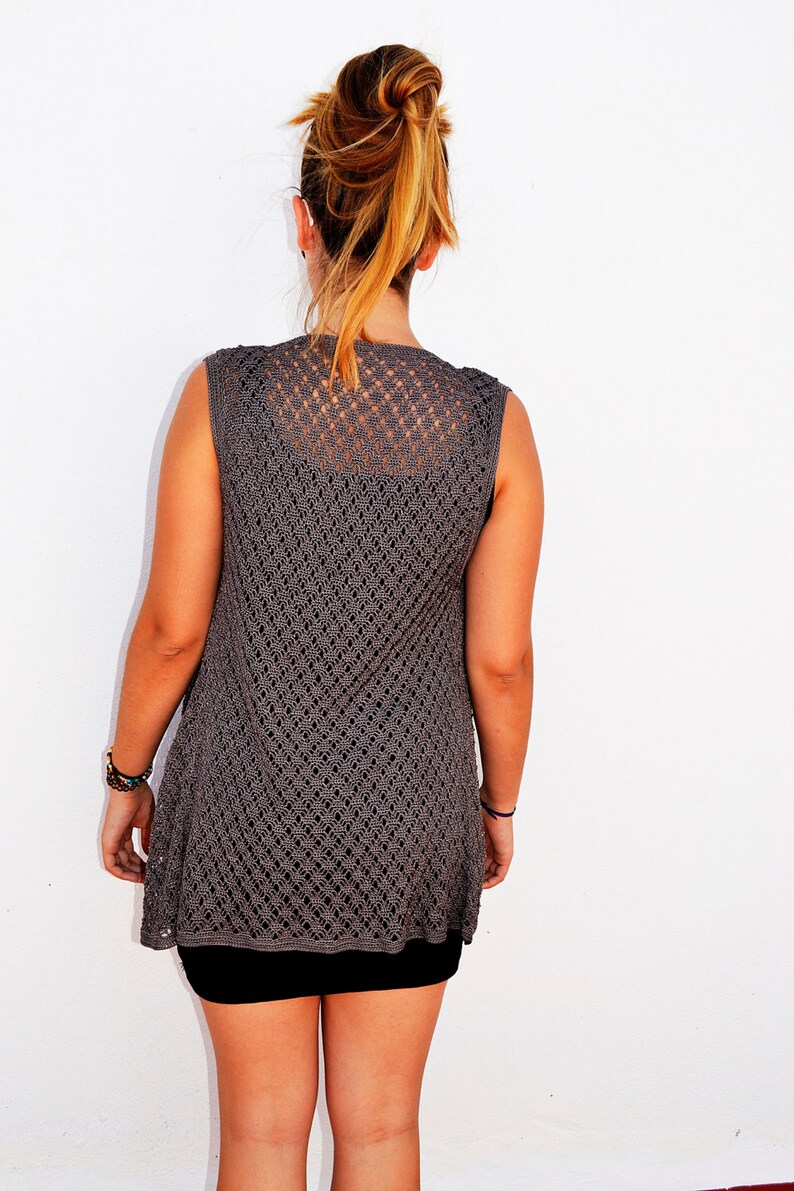 Crochet Long Gray Vest - Etsy